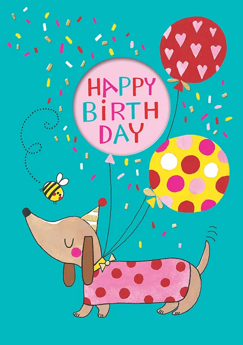 Rachel Ellen Designs - Window Dog Birthday Greeting Card Balloon #PEEP18