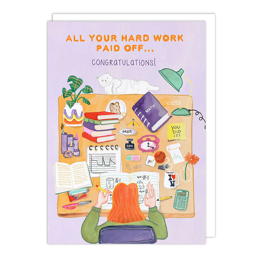 Reddish Design - Study Desk Graduation Card #REDSEASON-60