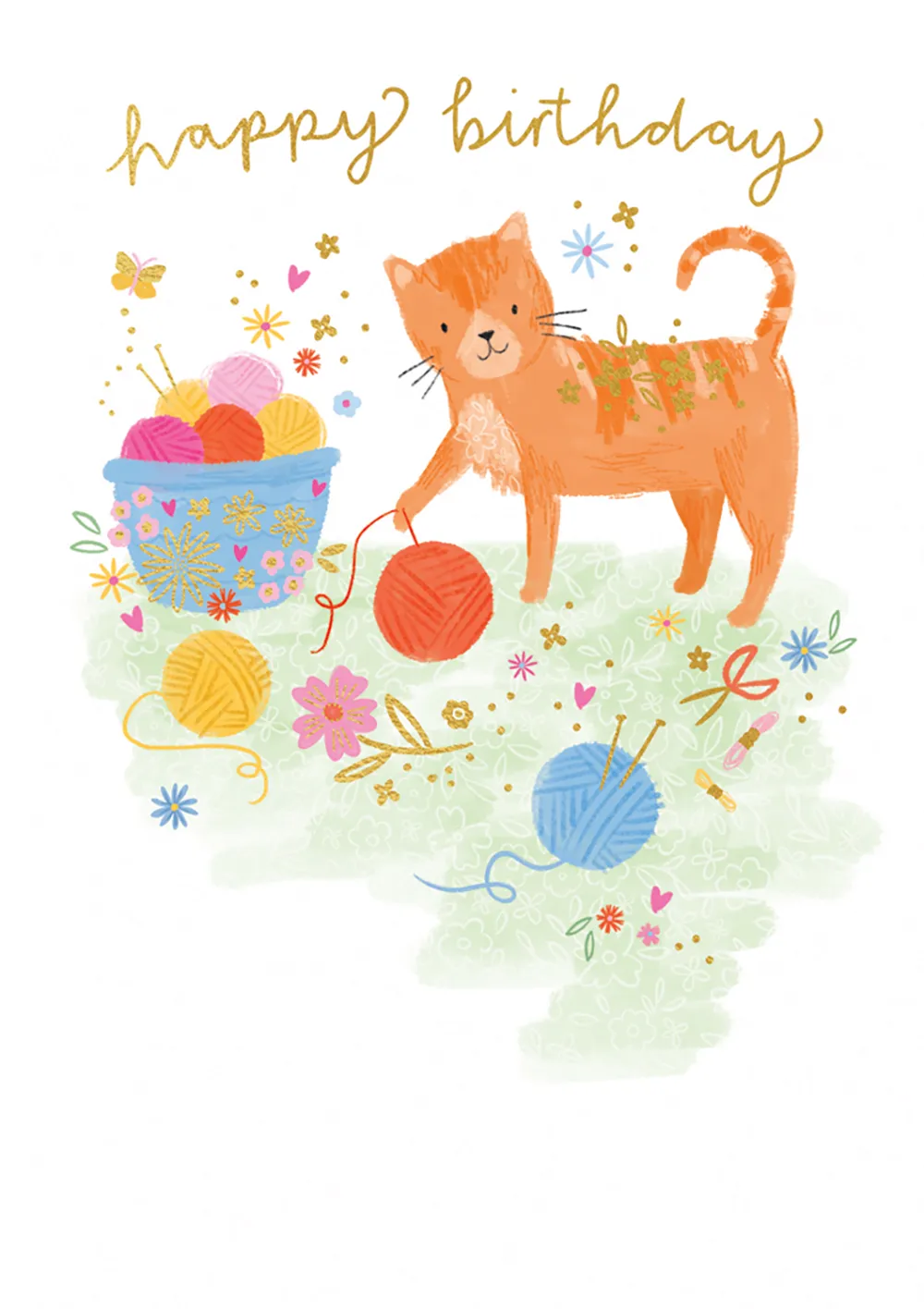 Paper Rose - Cat And Yarn Birthday Card #LEG008