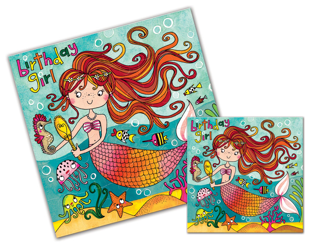 Rachel Ellen Designs - Mermaid Jigsaw Puzzle Birthday Card #JIG50